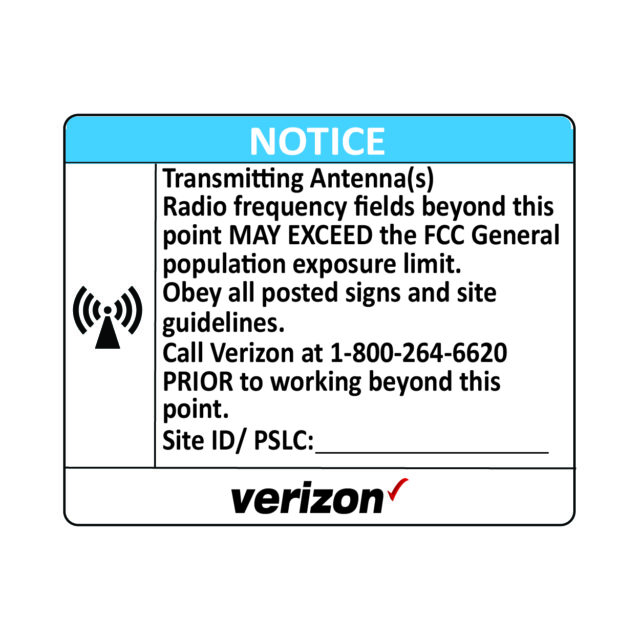 VZW Small Cell "Notice" RF Signage - Tower Supply Co